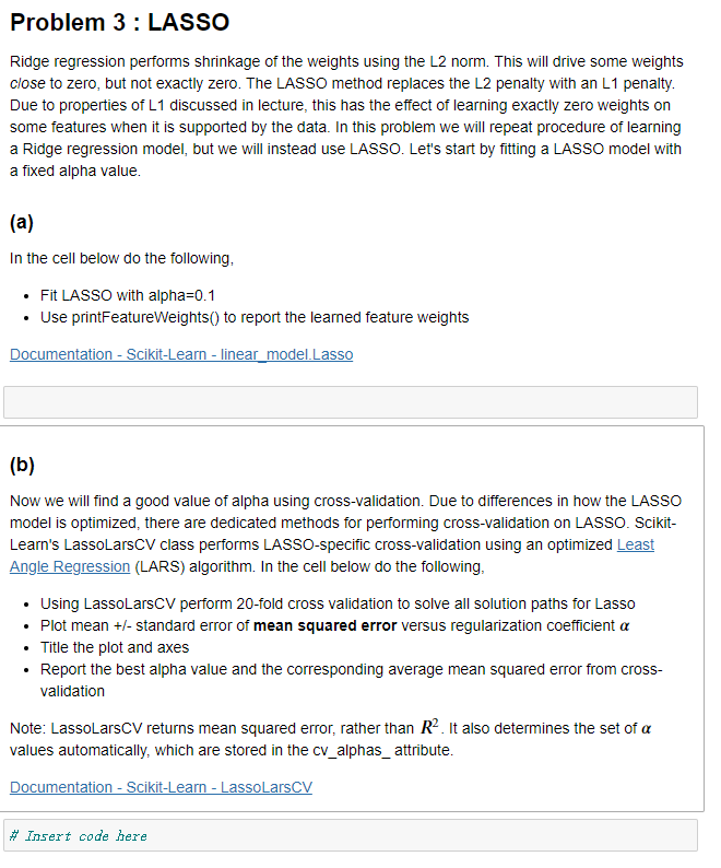 Problem 3: LASSO Ridge regression performs shrinkage | Chegg.com