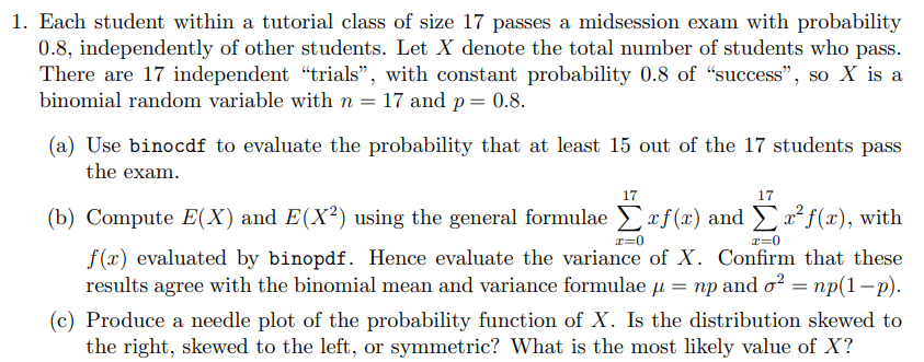 1. Each student within a tutorial class of size 17 | Chegg.com