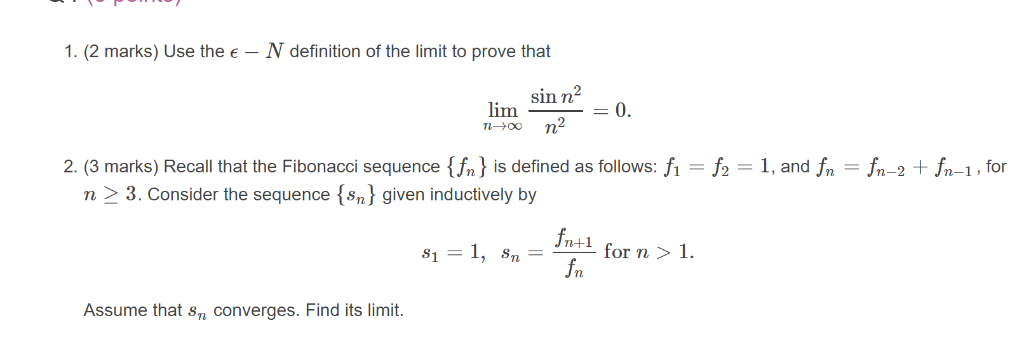 Solved 1, (2 marks) Use the E-N definition of the limit to | Chegg.com