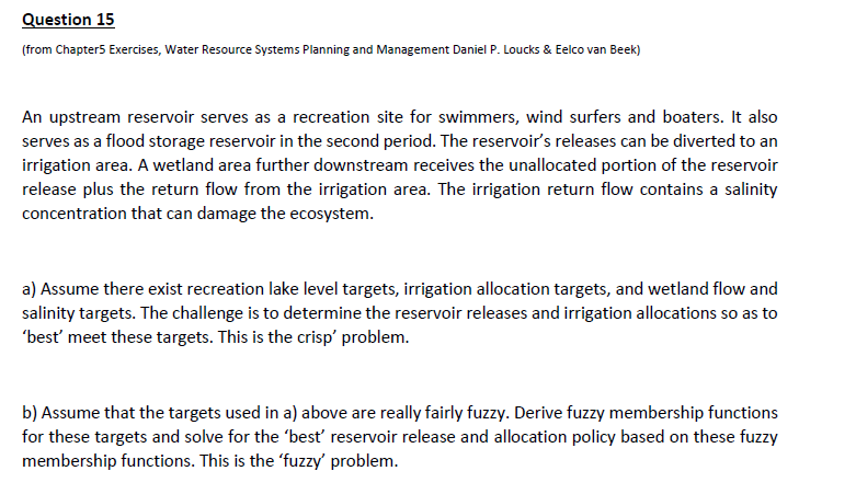 Solved (from Chapter5 Exercises, Water Resource Systems | Chegg.com
