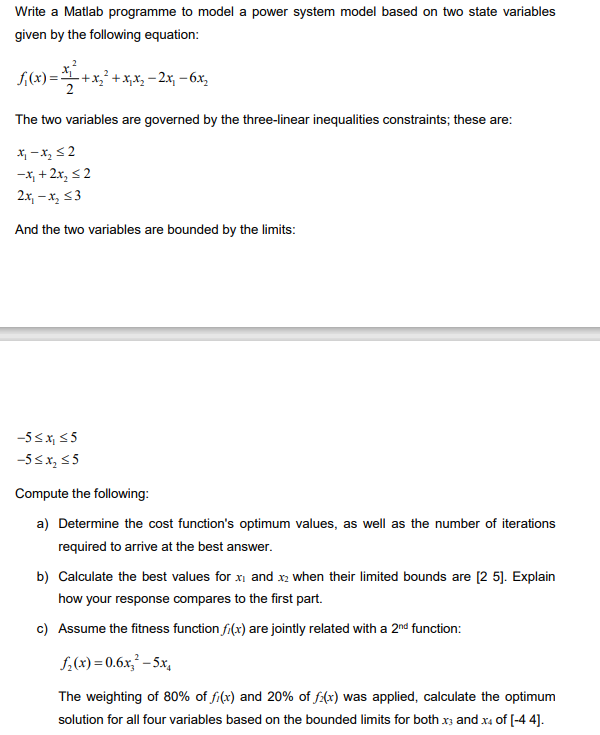 Solved Write a Matlab programme to model a power system | Chegg.com