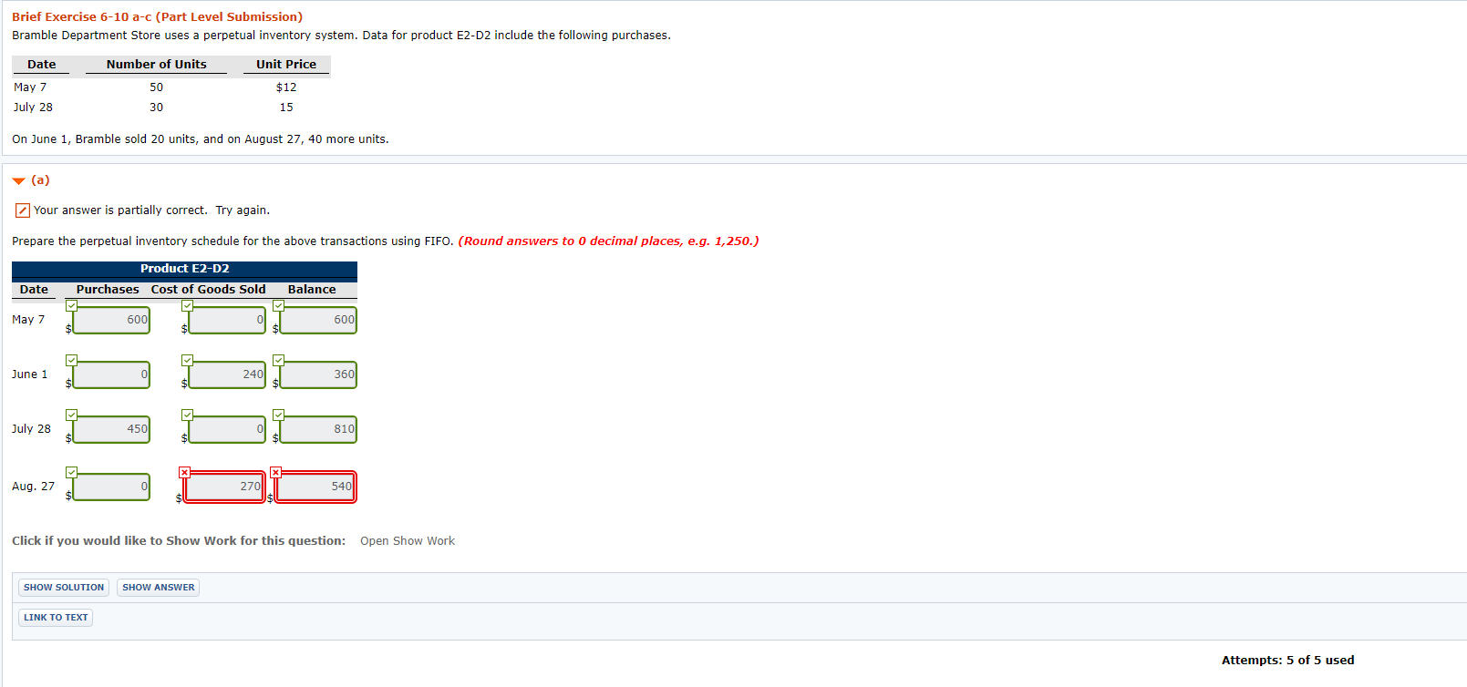 Solved Brief Exercise 6-10 a-c (Part Level Submission) | Chegg.com