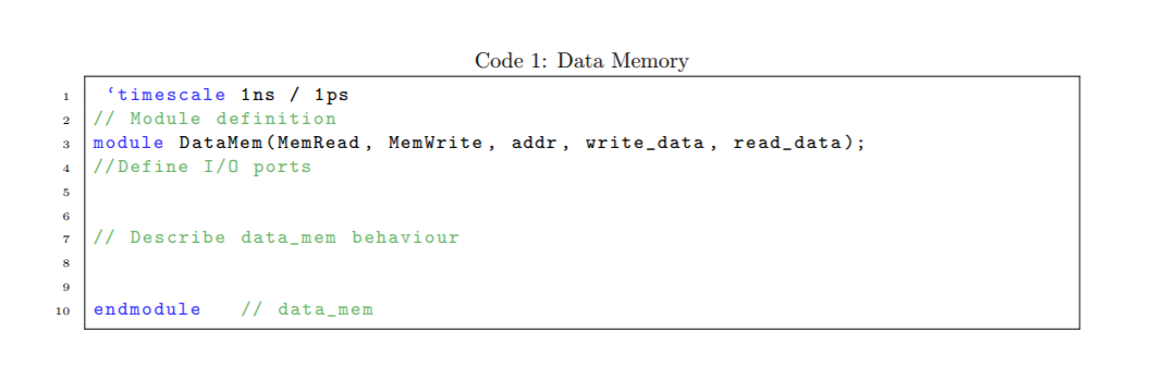 1 Code 1: Data Memory "timescale 1ns / 1ps // | Chegg.com
