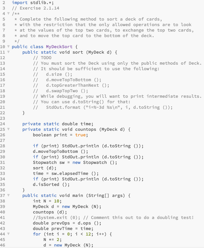 Solved 2 import stdlib.*; 3 /IExercise 2.1.14 5 Complete the | Chegg.com