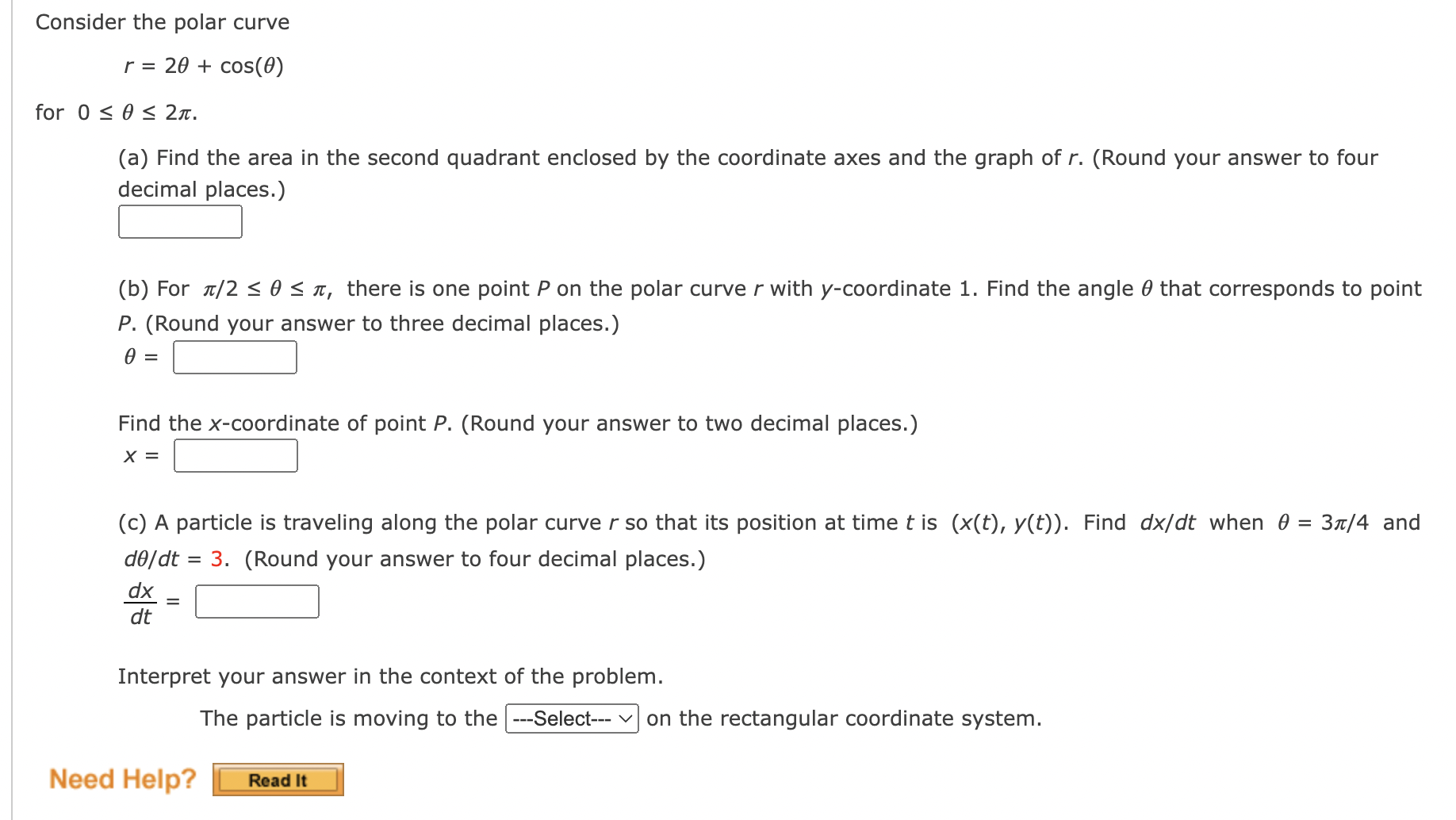 Solved Consider the polar curve r=2θ+cos(θ) for 0≤θ≤2π. (a) | Chegg.com