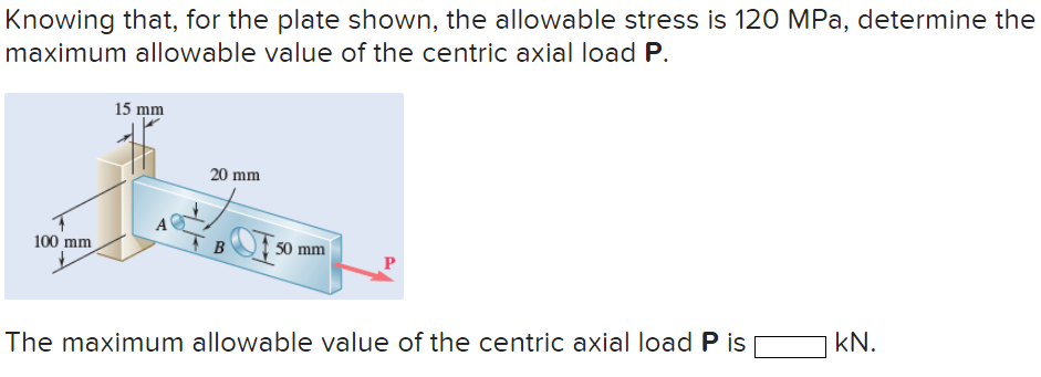 Solved Knowing that, for the plate shown, the allowable | Chegg.com Solved Knowing that, for the plate shown, the allowable | Chegg.com
