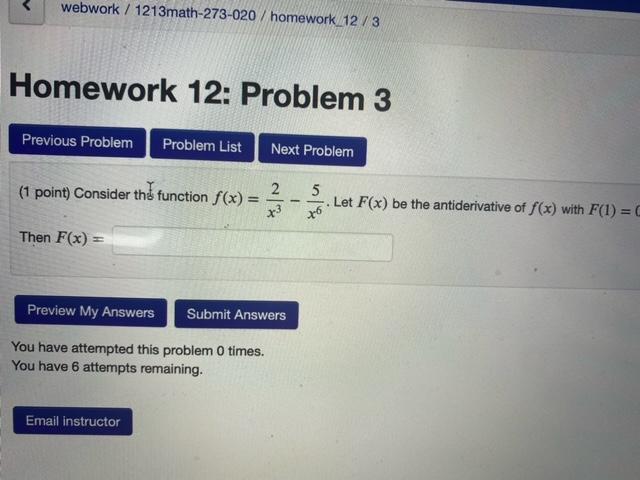 Solved webwork / 1213math-273-020 /homework 12/3 Homework | Chegg.com