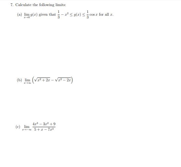 Solved Calculate the following limits:(a) limx→0g(x) ﻿given | Chegg.com