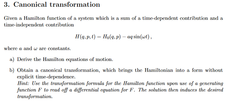 Solved 3. Canonical transformation Given a Hamilton function | Chegg.com
