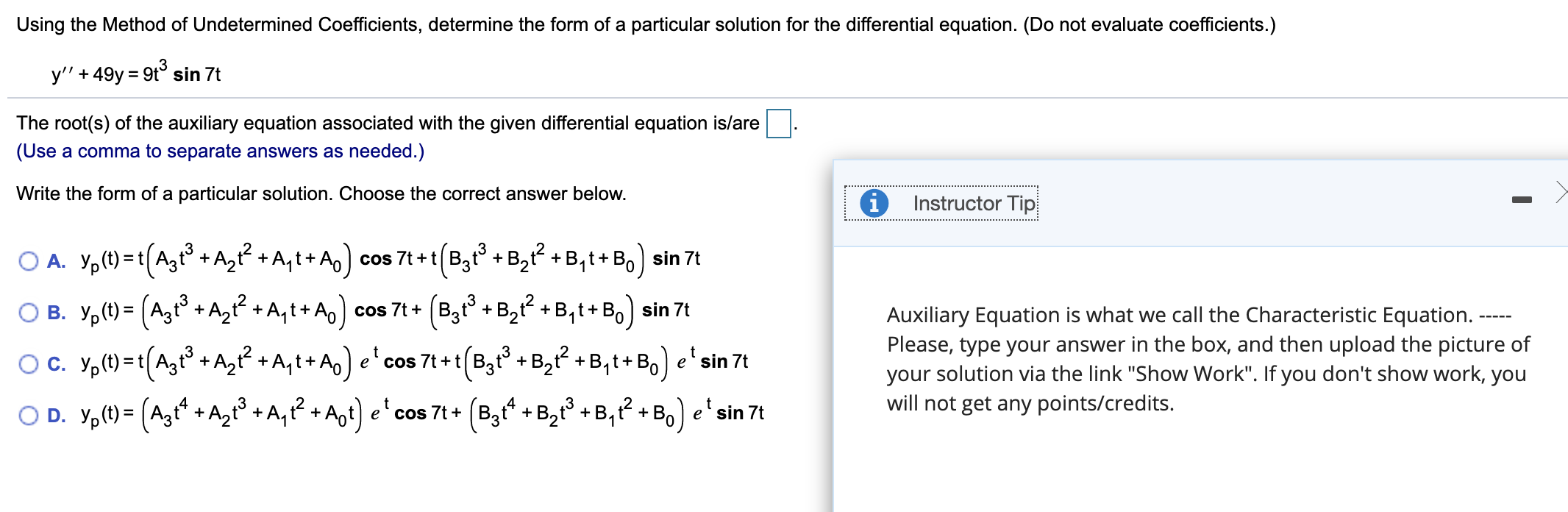 Solved Using the Method of Undetermined Coefficients, | Chegg.com