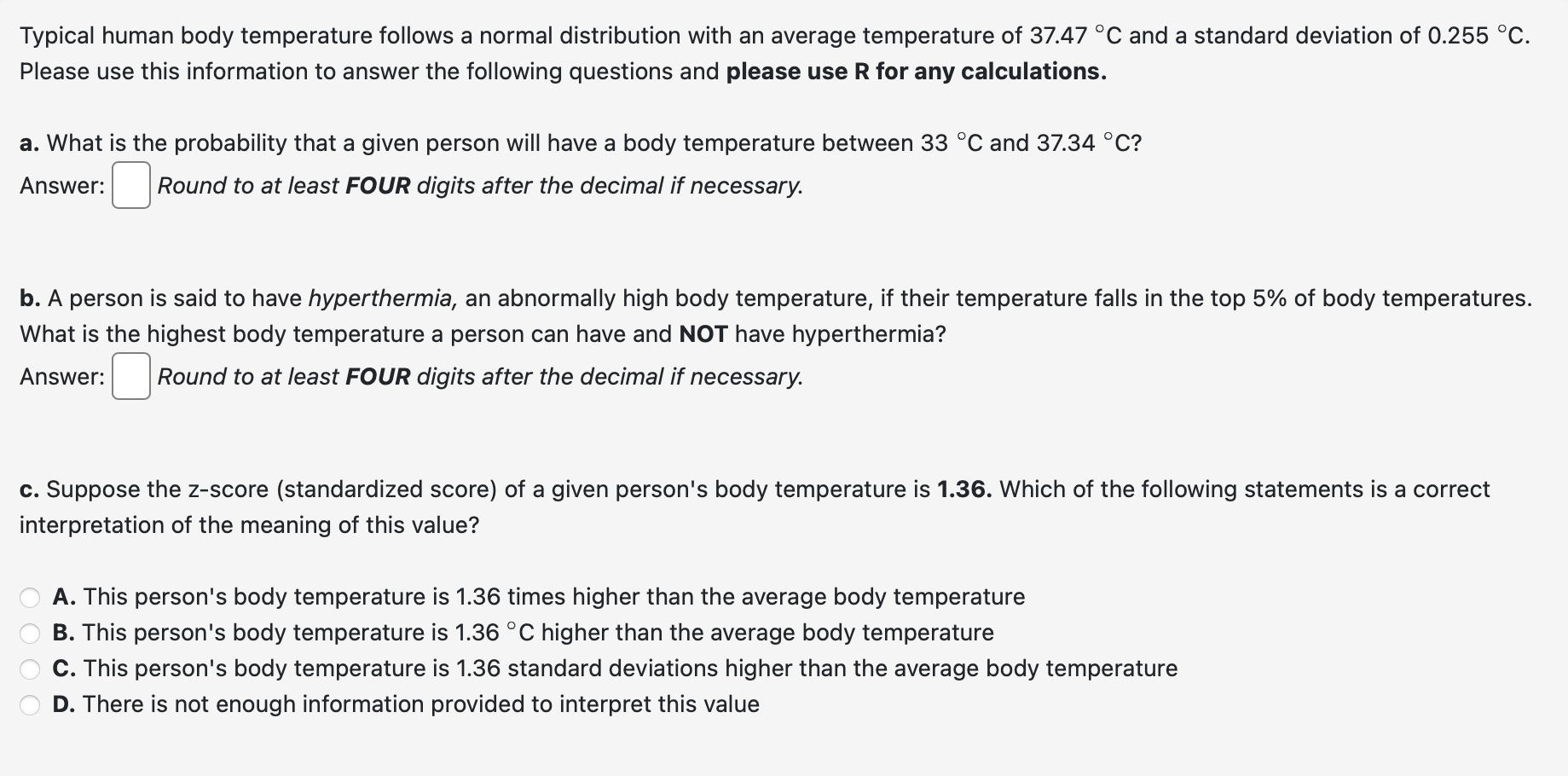 Solved Typical human body temperature follows a normal | Chegg.com