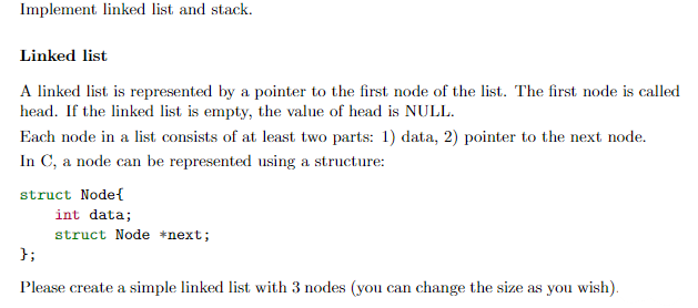 Implement linked list and stack.Linked listA linked | Chegg.com