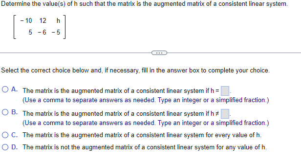 Solved [−10512−6 h−5] Select the correct choice below and, | Chegg.com