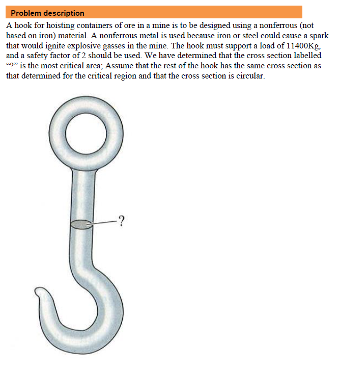 Solved Problem description A hook for hoisting containers of | Chegg.com