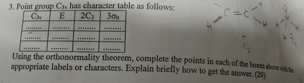 Solved 3. Point group C3v has character table as follows: | | Chegg.com