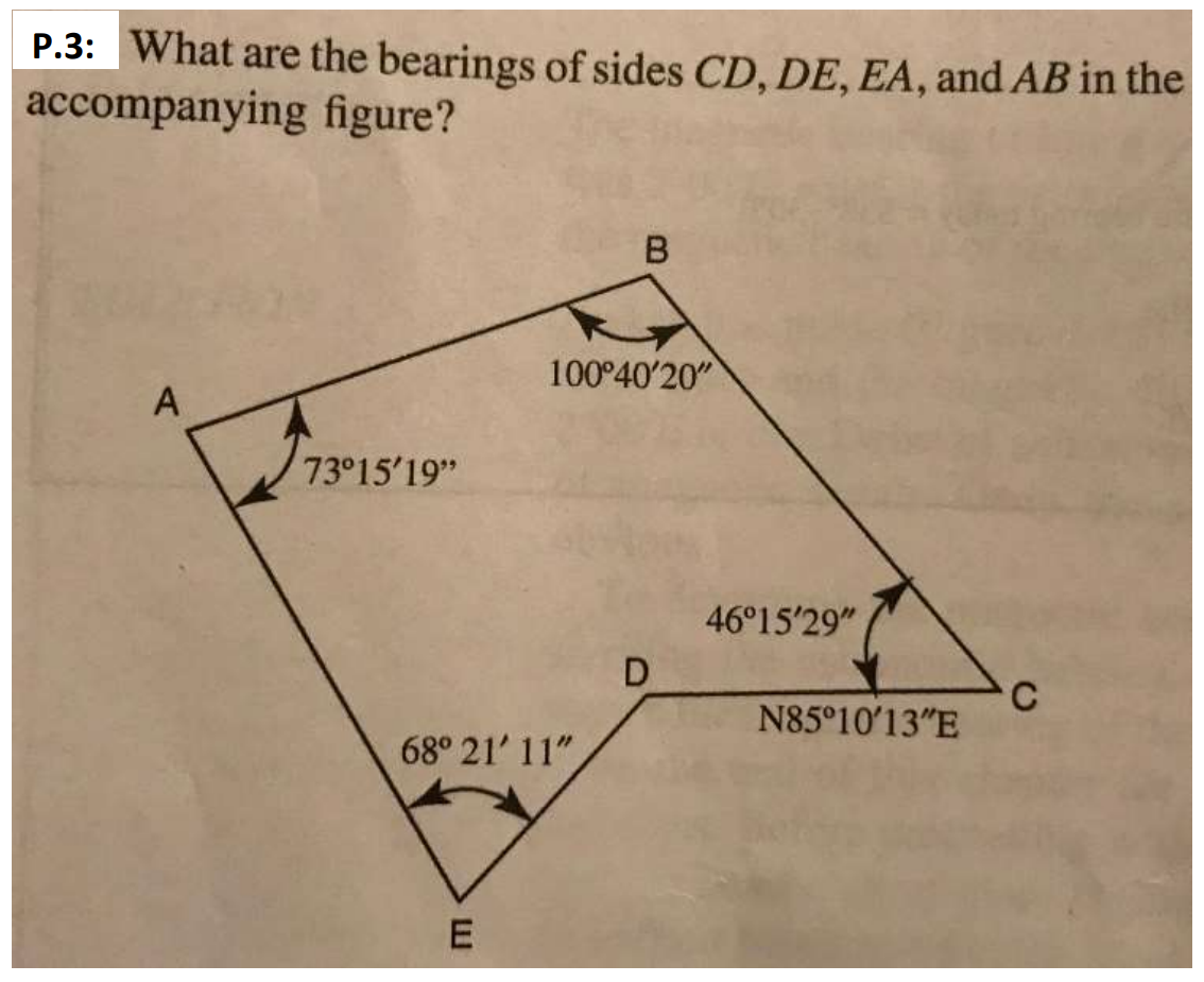 Solved P.3: What are the bearings of sides CD, DE, EA, and | Chegg.com