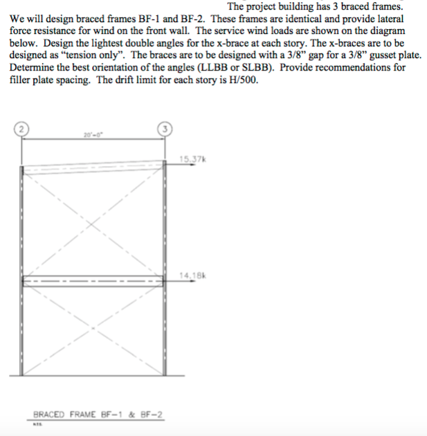 The project building has 3 braced frames We will | Chegg.com