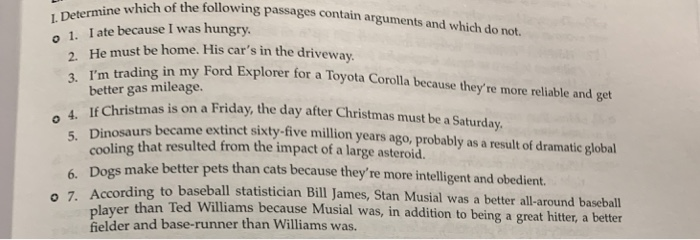 Solved of the following passages contain arguments and which | Chegg.com