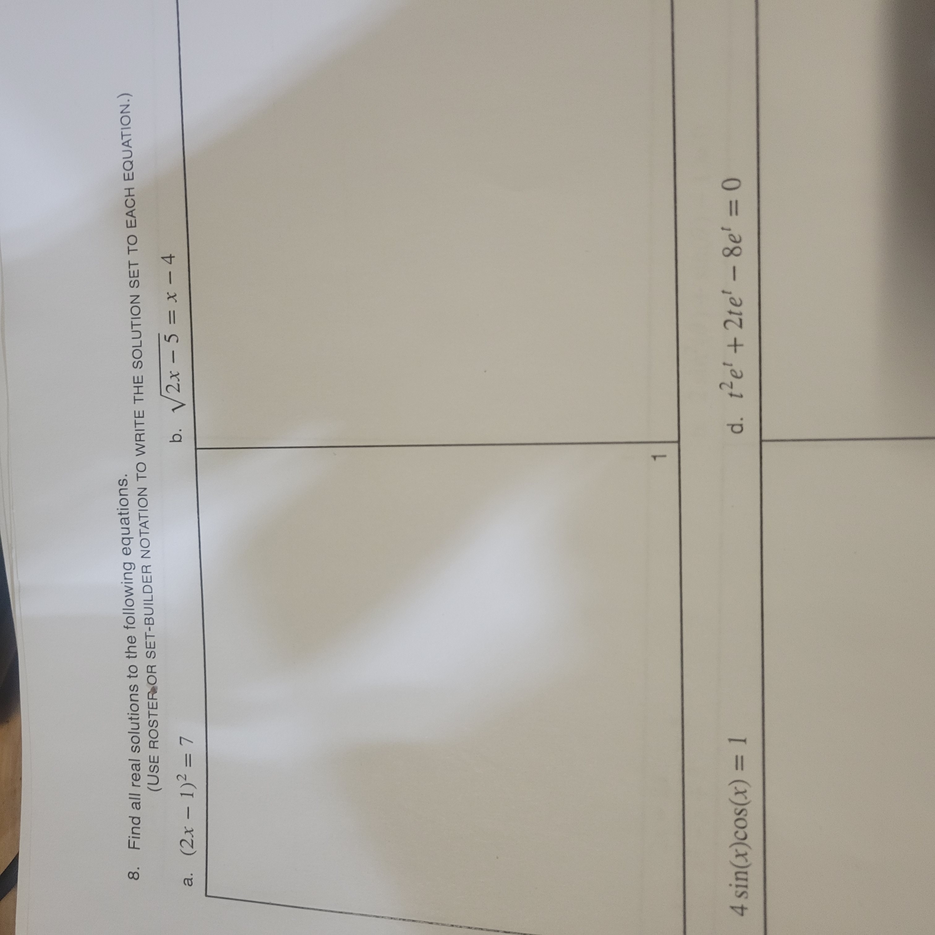 Solved 8. Find all real solutions to the following | Chegg.com