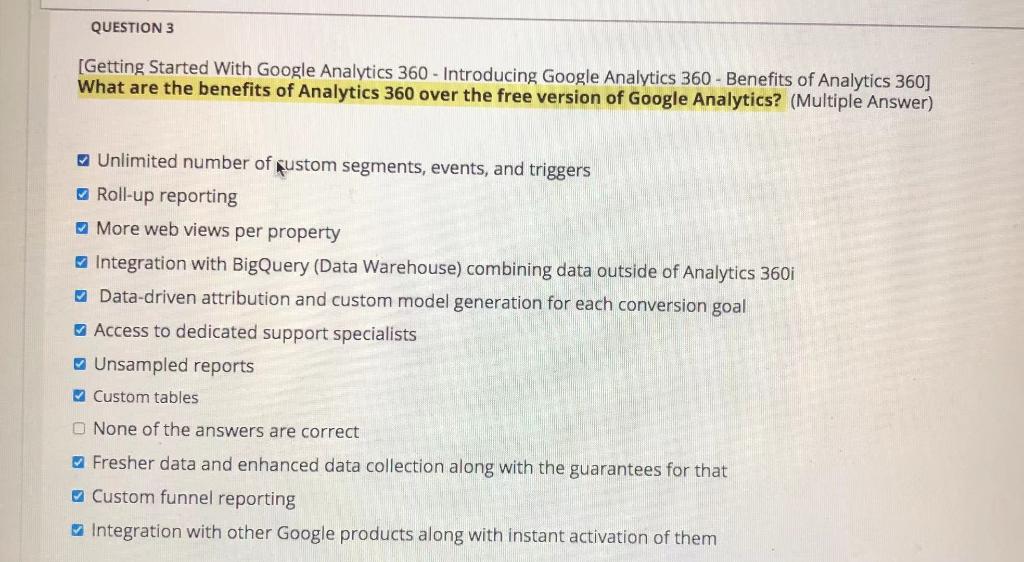 Solved QUESTION 3 [Getting Started With Google Analytics 360 | Chegg.com