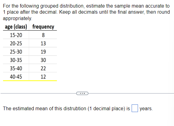 Solved For the following grouped distribution, estimate the | Chegg.com