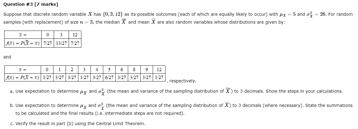 Solved Question #3 [7 marks] Suppose that discrete random | Chegg.com