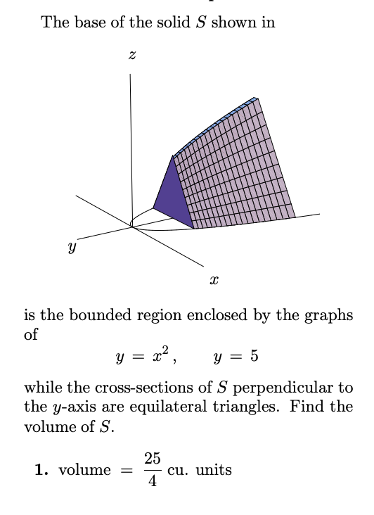 Solved The base of the solid S shown in is the bounded | Chegg.com