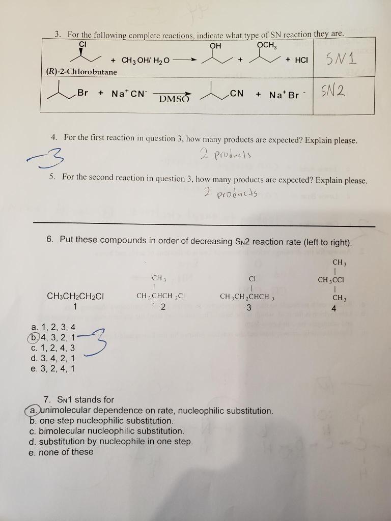 Solved 3. For the following complete reactions, indicate | Chegg.com