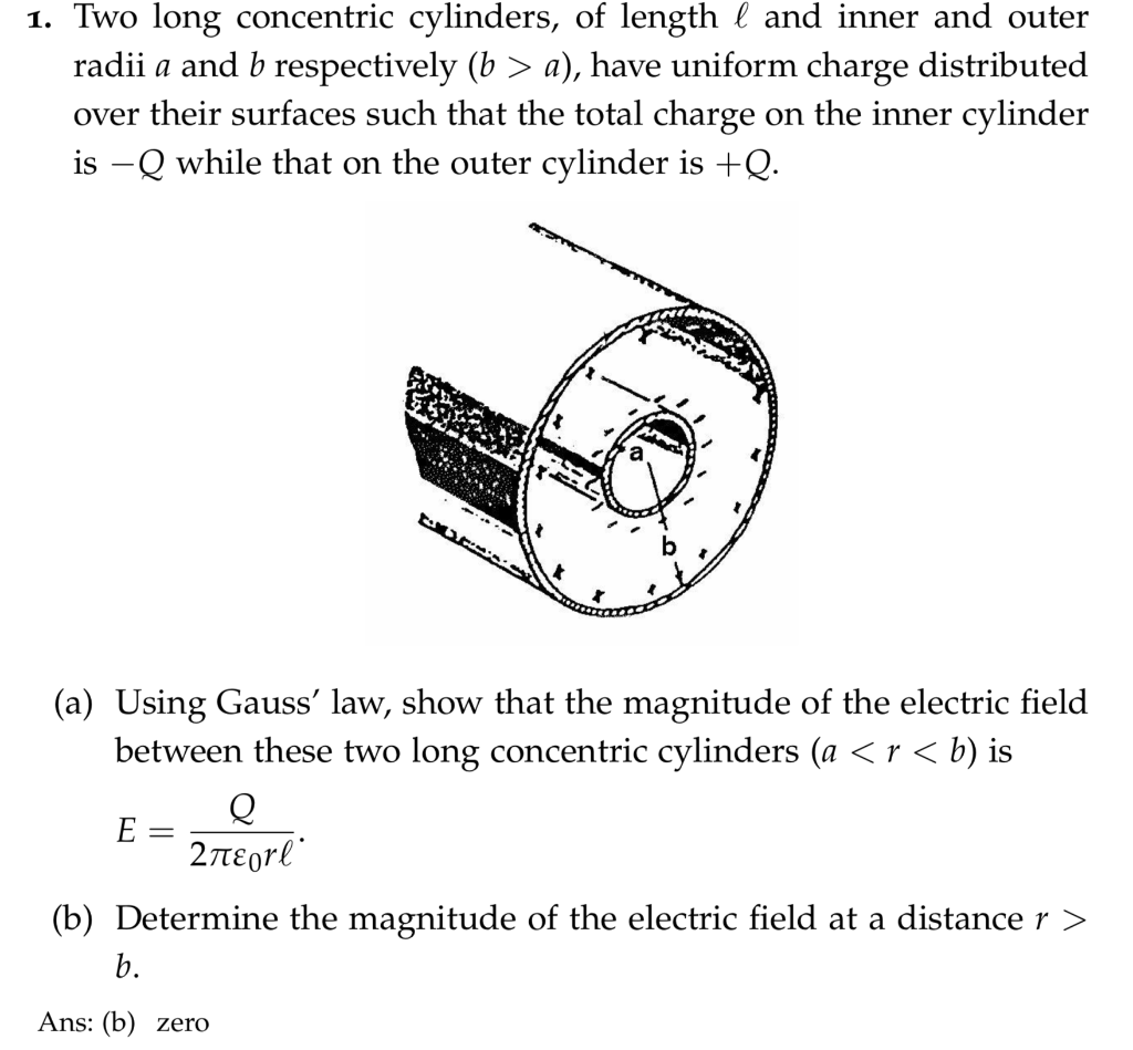 Solved 1. Two long concentric cylinders, of length ℓ and | Chegg.com