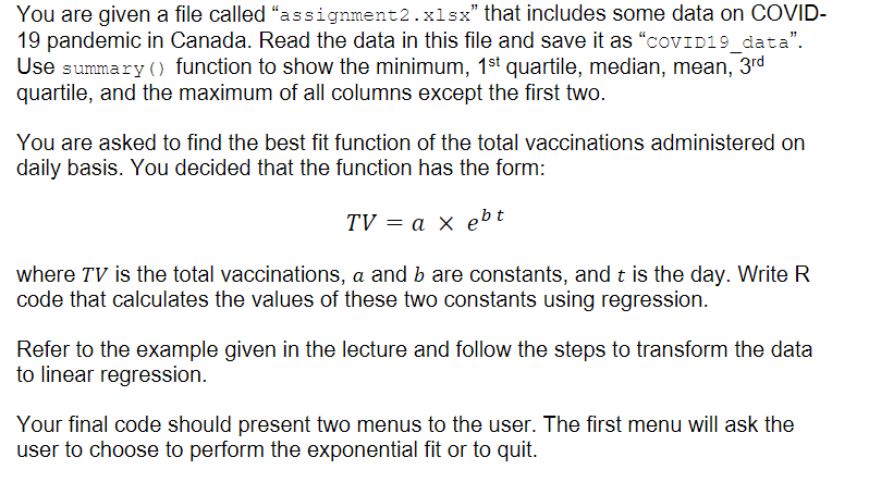 You are given a file called "assignment2.xlsx” that | Chegg.com