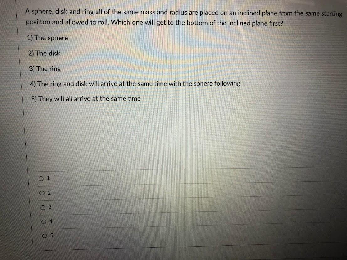 Solved A sphere, disk and ring all of the same mass and | Chegg.com