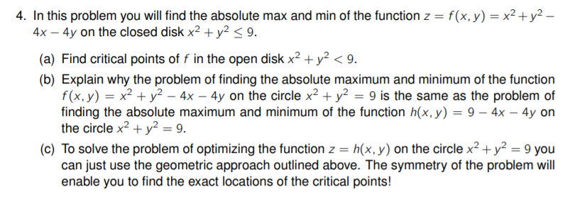 Solved 4. In this problem you will find the absolute max and | Chegg.com
