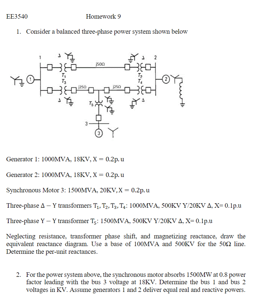 Solved EE3540 Homework 9 1. Consider a balanced three-phase | Chegg.com