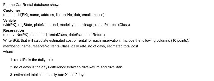 Solved For the Car Rental database shown: Customer | Chegg.com