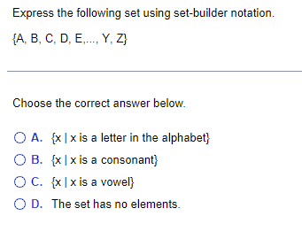 Solved Express the following set using set-builder notation. | Chegg.com