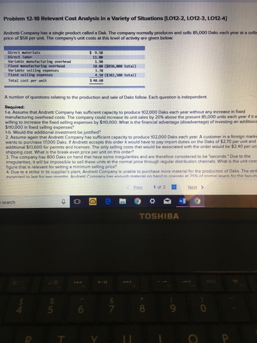 Solved Problem 12-18 Relevant Cost Analysis in a Veriety of | Chegg.com