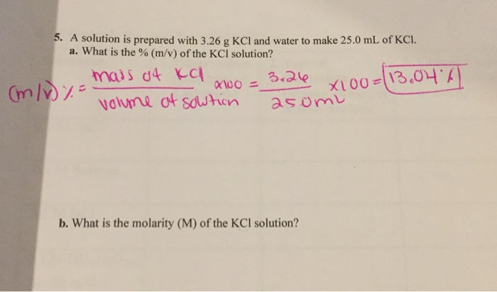 Solved b. What is the molarity (M) of the KCl solution? | Chegg.com