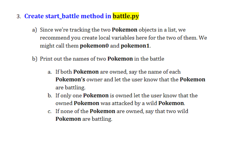Solved Create start_battle method in battle.py a) Since | Chegg.com