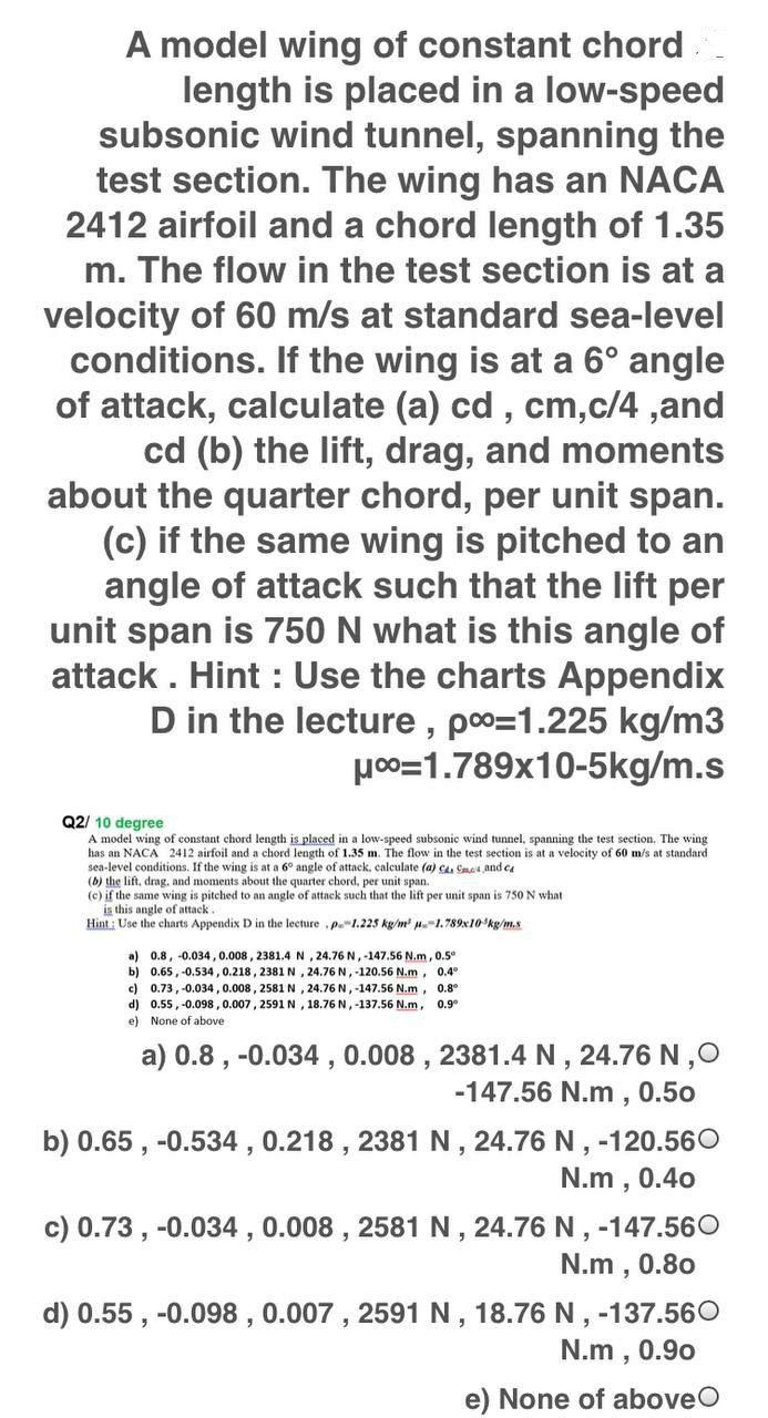Solved A model wing of constant chord length is placed in a | Chegg.com
