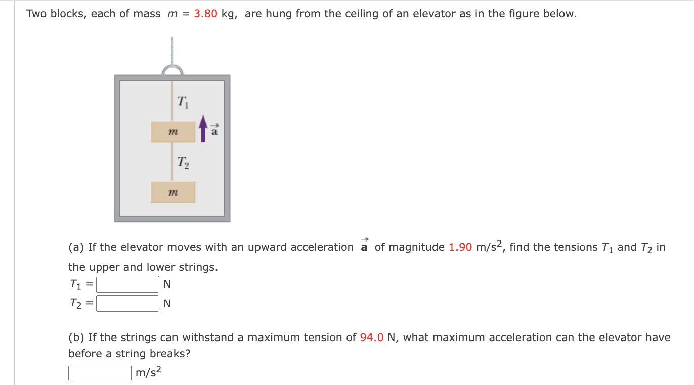 Solved Two blocks, each of mass m=3.80 kg, are hung from the | Chegg.com
