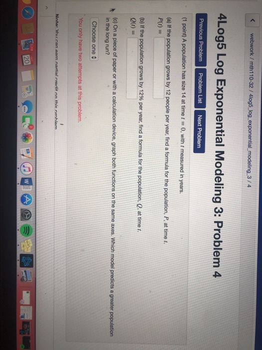 Solved Kwebwork / mth110-32/ 4log5 log exponential modeling | Chegg.com