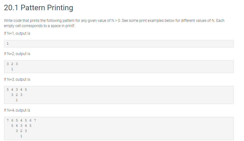 Solved 201 Pattern Printing Write Code That Prints The 