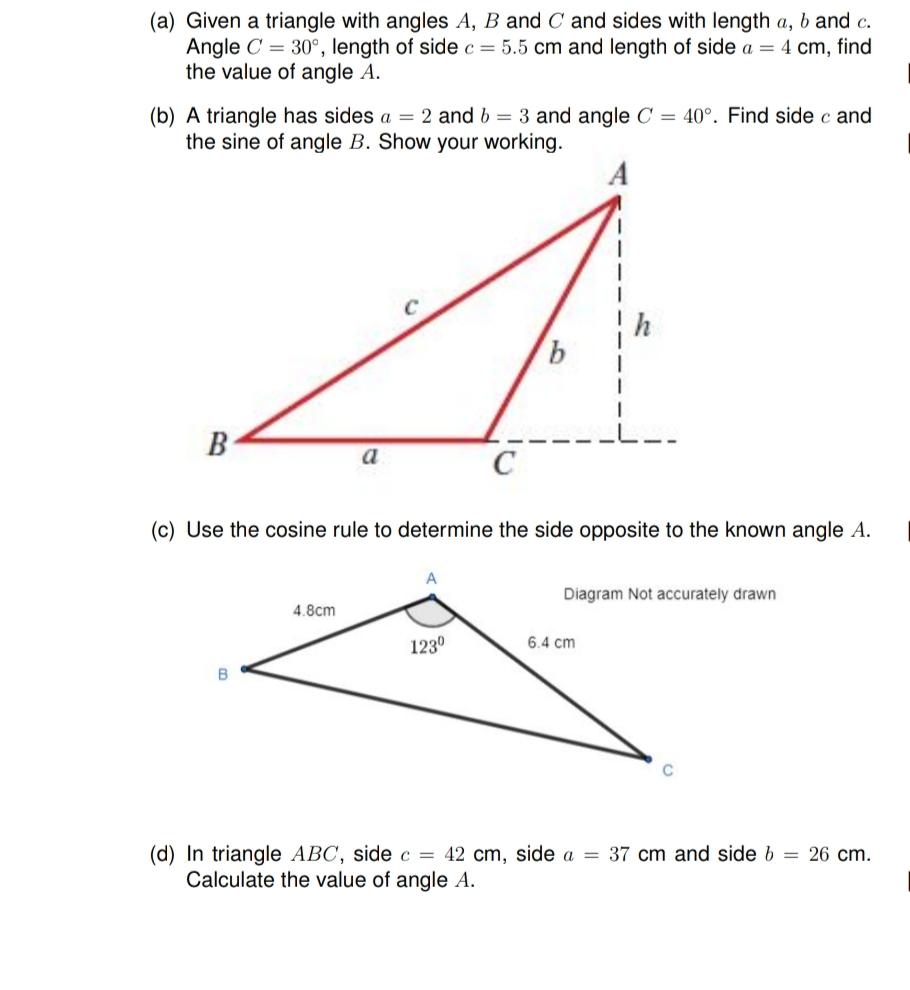 Solved (a) Given a triangle with angles A, B and C and sides | Chegg.com