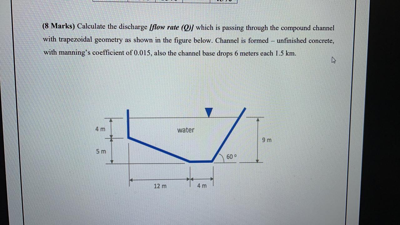 Solved (8 Marks) Calculate the discharge [flow rate (Q) | Chegg.com
