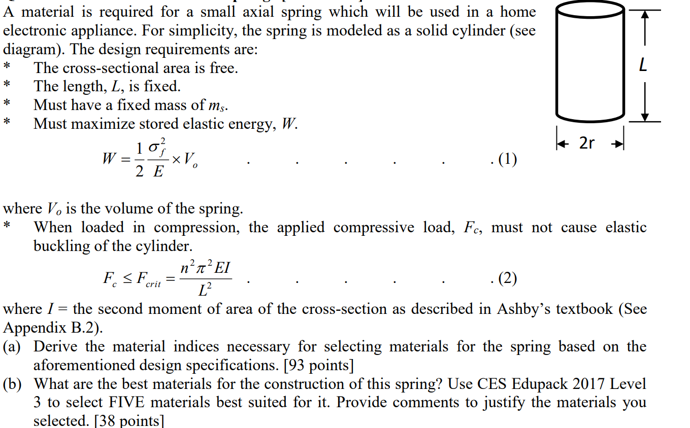 * L A material is required for a small axial spring | Chegg.com