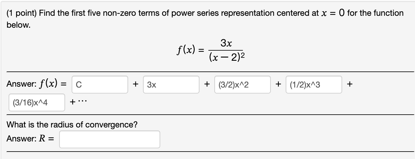 Solved (1 ﻿point) ﻿Find the first five non-zero terms of | Chegg.com