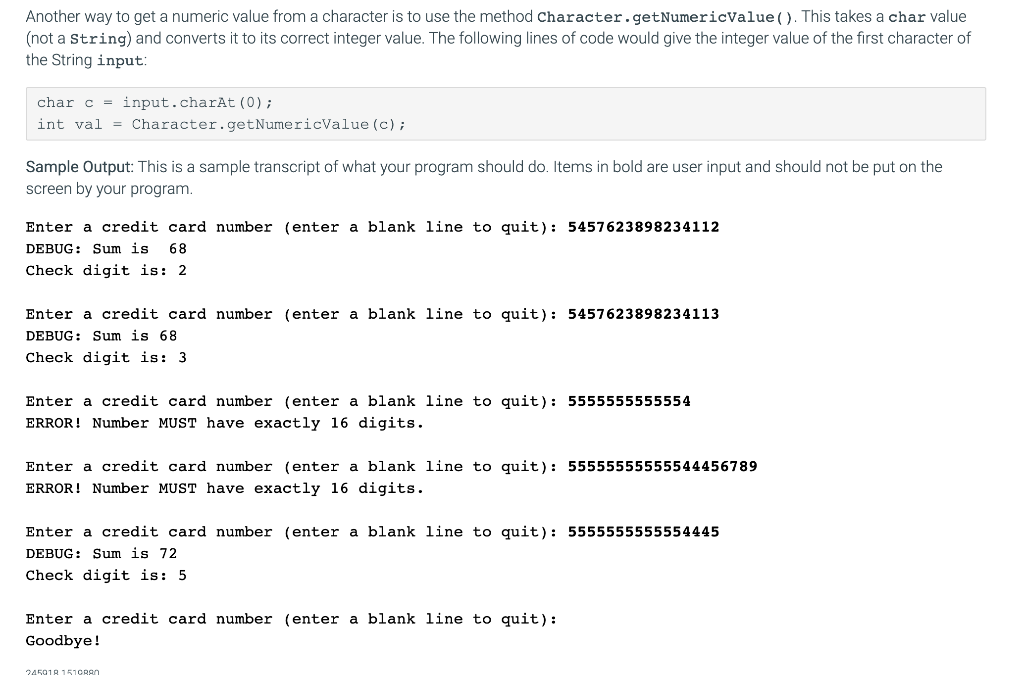 Solved 11.11 Credit Card Check Digit Intro - Lab Banks issue | Chegg.com