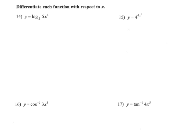 Solved Differentiate each function with respect to x. 14) y | Chegg.com