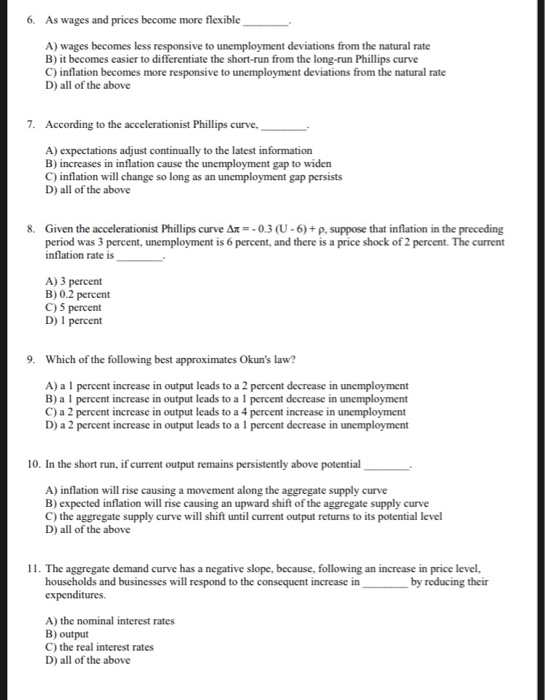 Solved 6. As wages and prices become more flexible A) wages | Chegg.com