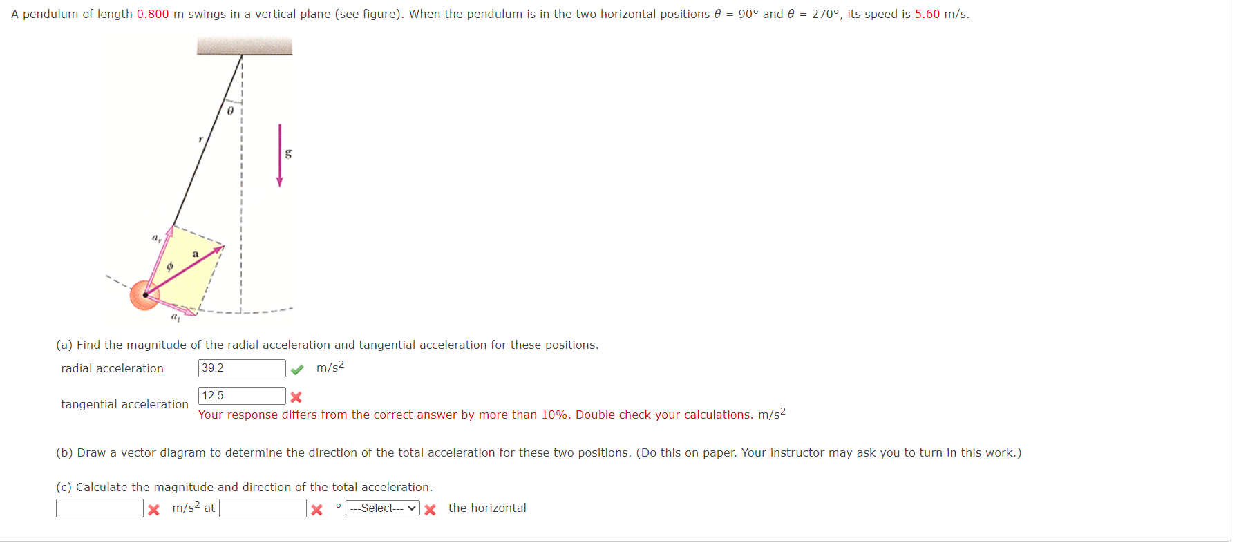 Solved A pendulum of length 0.800 m swings in a vertical | Chegg.com